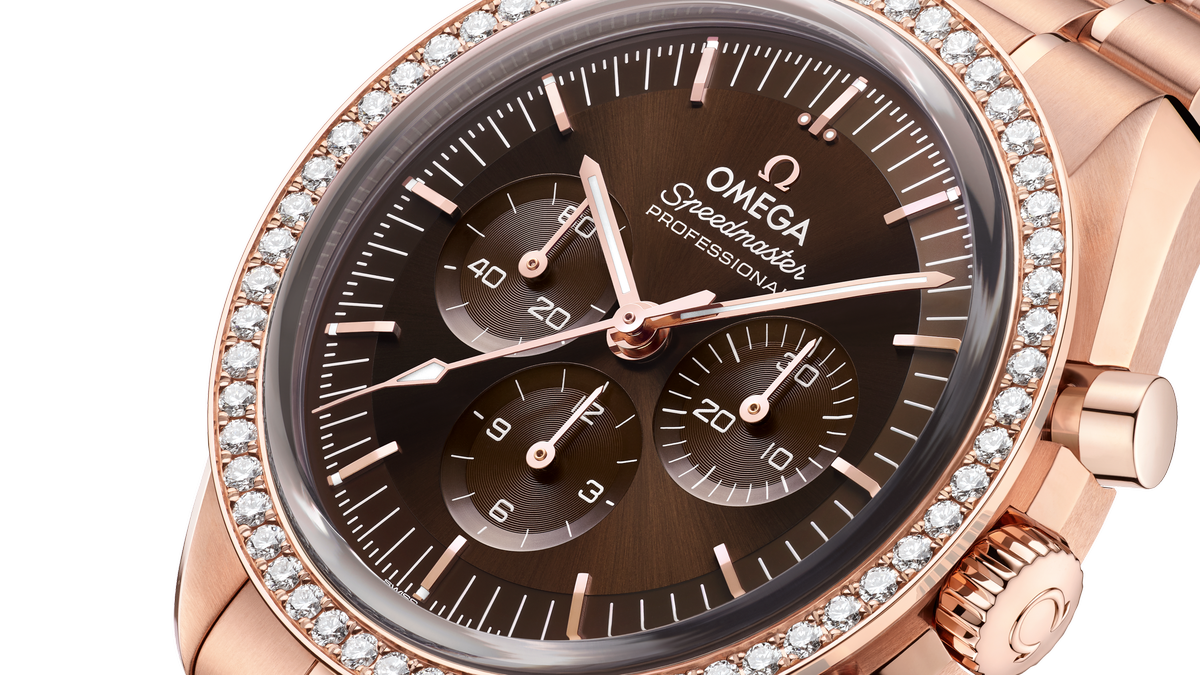 Omega Speedmaster Moonwatch Professional Sedna Gold Diamond Bezel Brown ...